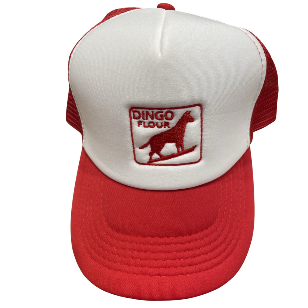 Dingo Flour Cap Trucker White with Red Peak — Oz Australia